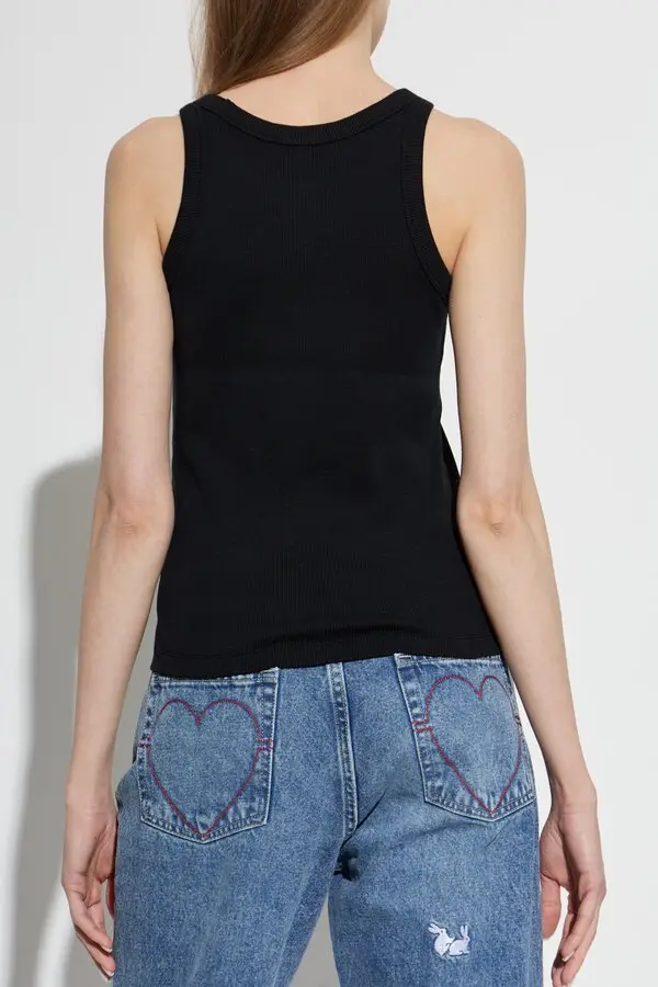 Maison Kitsuné Ribbed Tank Top With Logo - Black