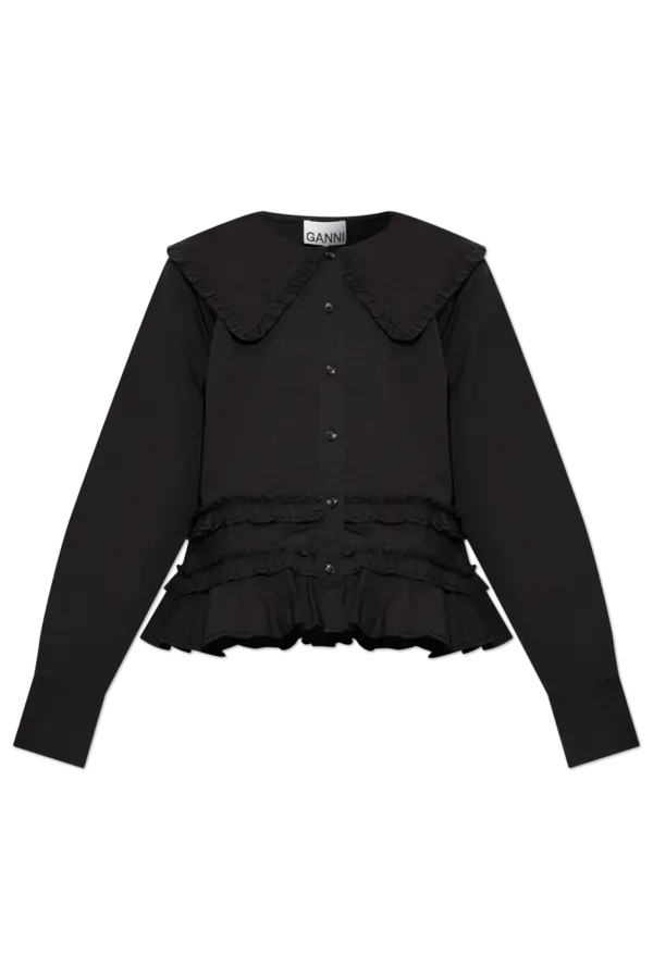 GANNI Ruffled Top - Black