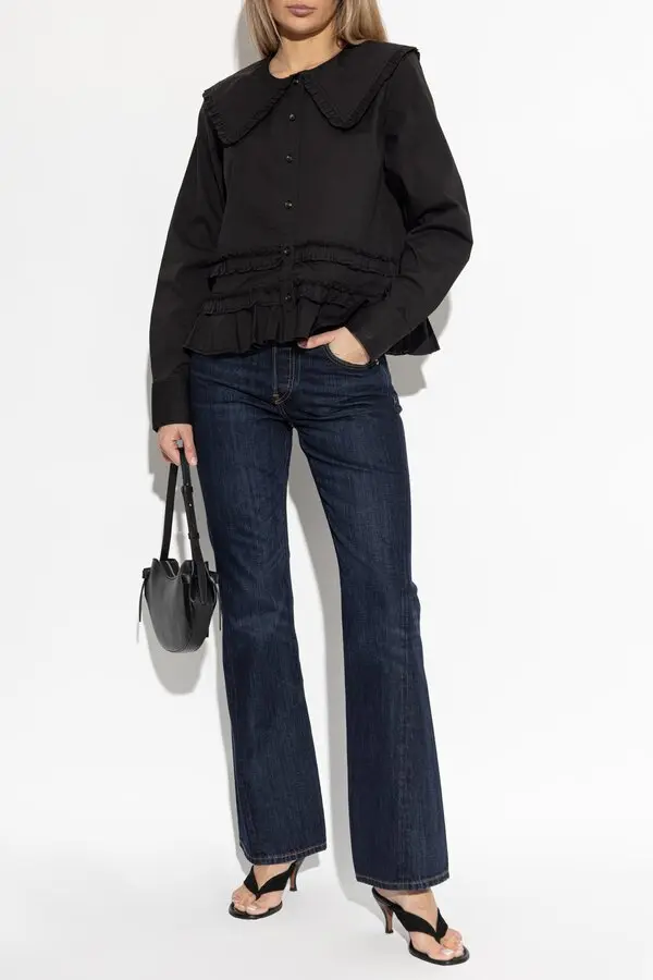 GANNI Ruffled Top - Black