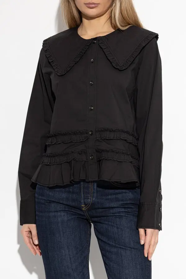 GANNI Ruffled Top - Black