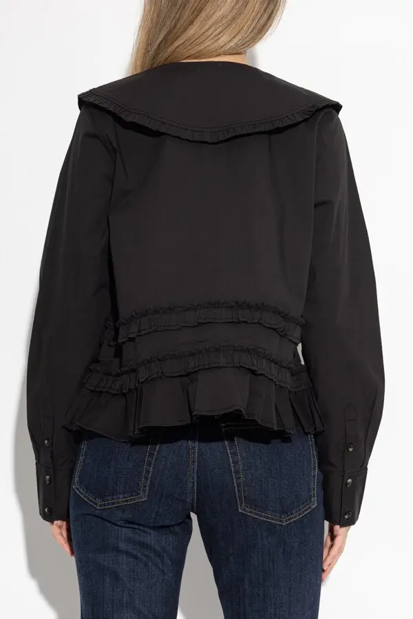 GANNI Ruffled Top - Black