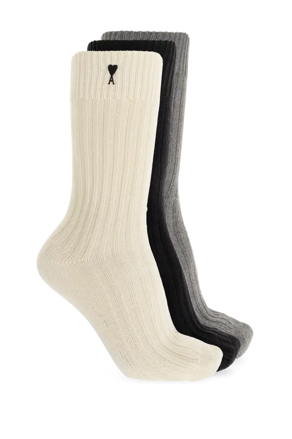 Ami Three-pack Of Ribbed Mid-calf Socks - Multicolour