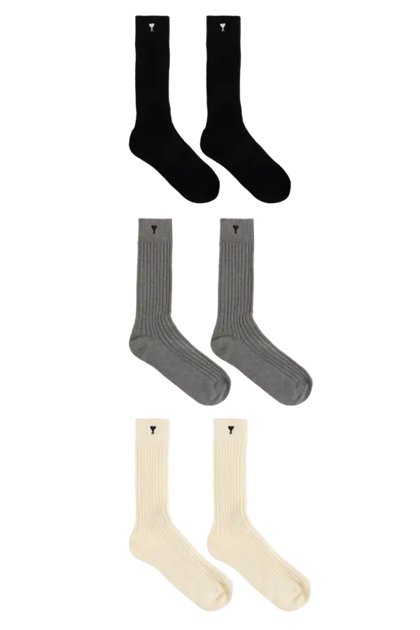 AMI Paris Three-pack Of Ribbed Mid-calf Socks