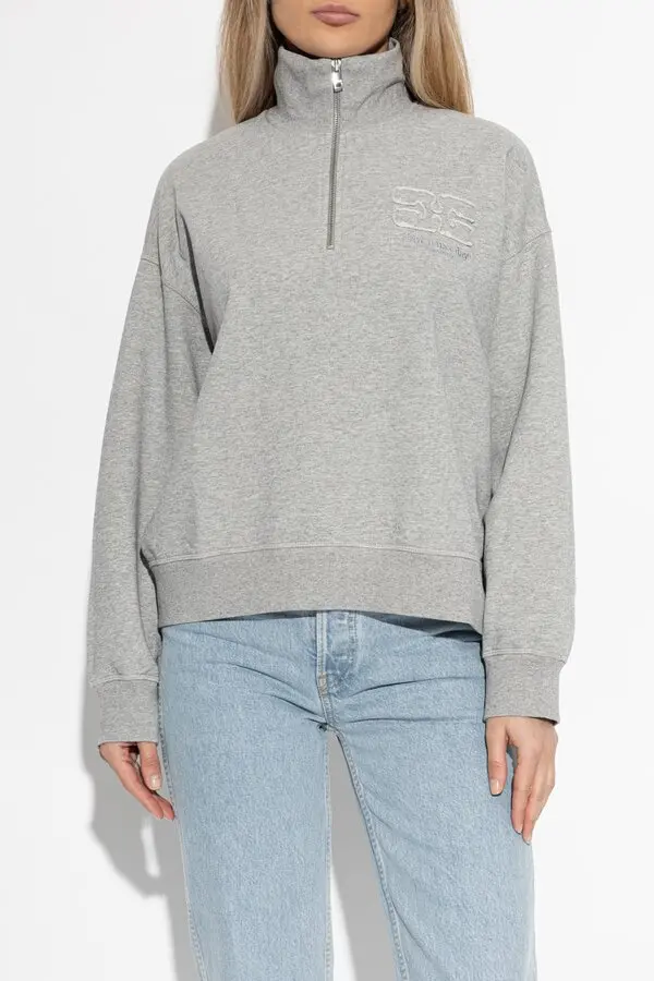 GANNI Oversized Sweatshirt With Stand-up Collar - Grey