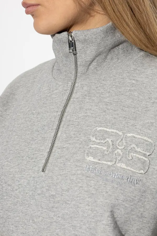 GANNI Oversized Sweatshirt With Stand-up Collar - Grey