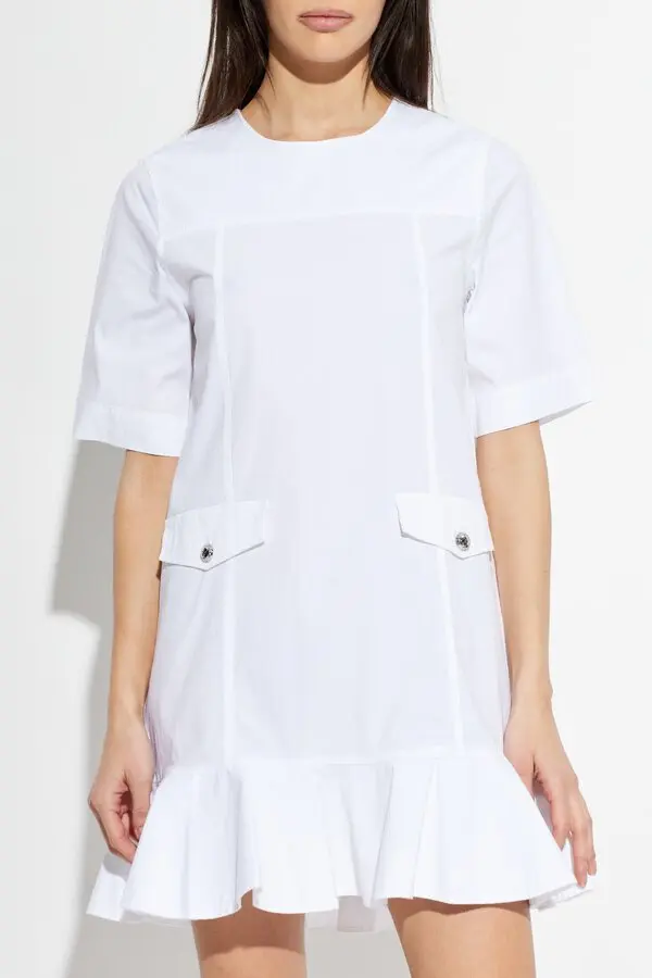 GANNI Frilled Hem Cotton Blend Dress