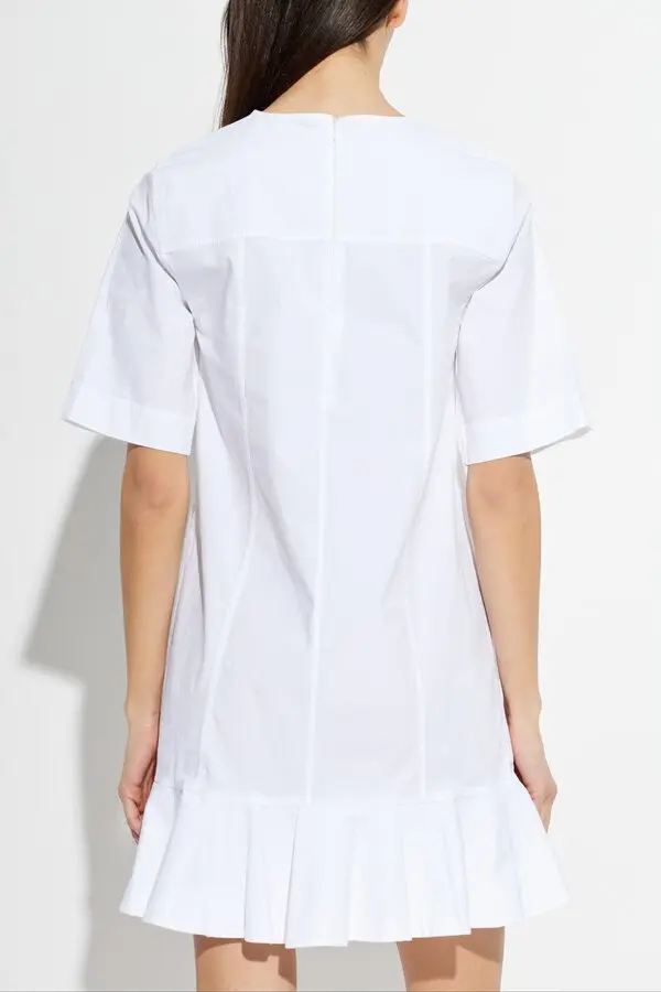 GANNI Frilled Hem Cotton Blend Dress