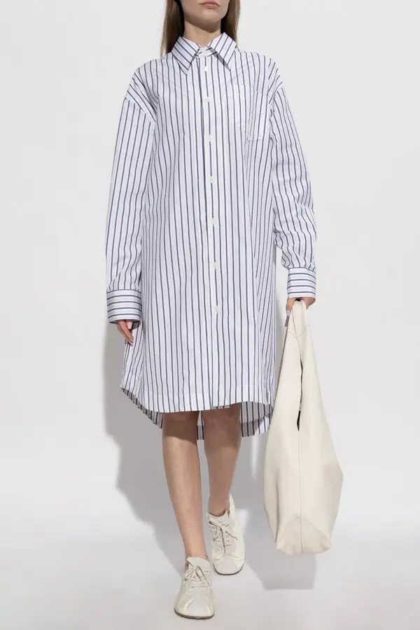Ami Striped Shirt Dress - White