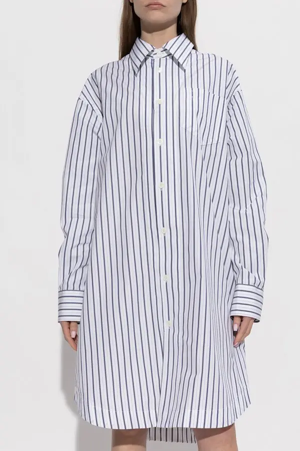 Ami Striped Shirt Dress - White