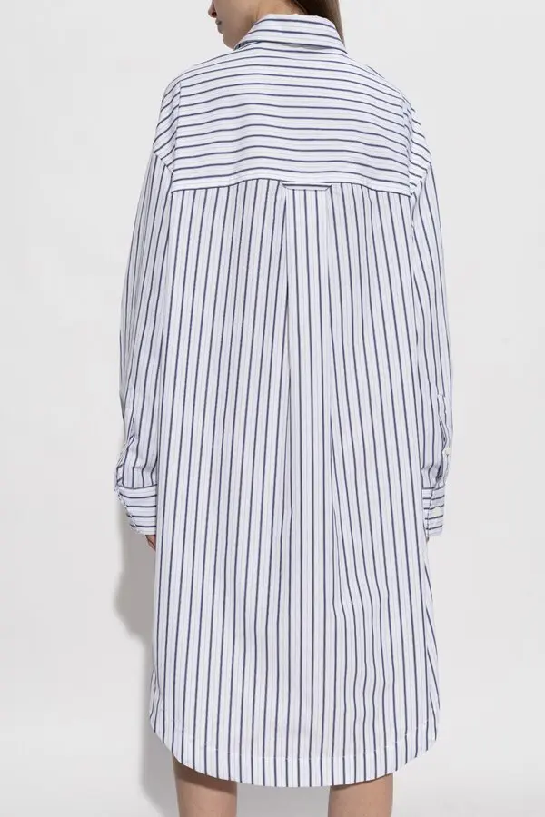 Ami Striped Shirt Dress - White
