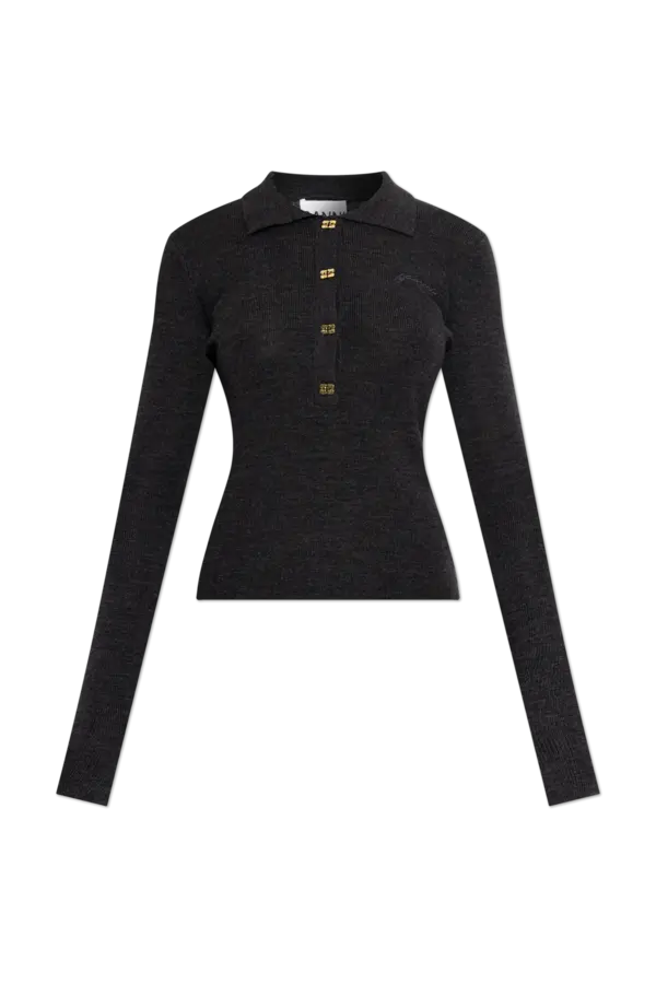 GANNI Wool Long-sleeve Polo