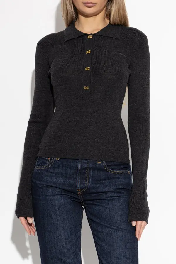 GANNI Wool Long-sleeve Polo