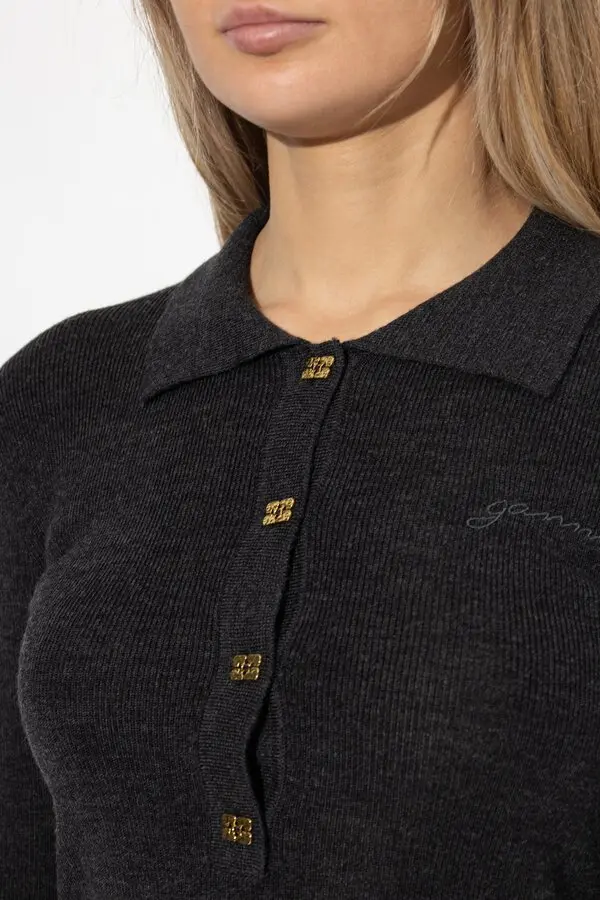 GANNI Wool Long-sleeve Polo