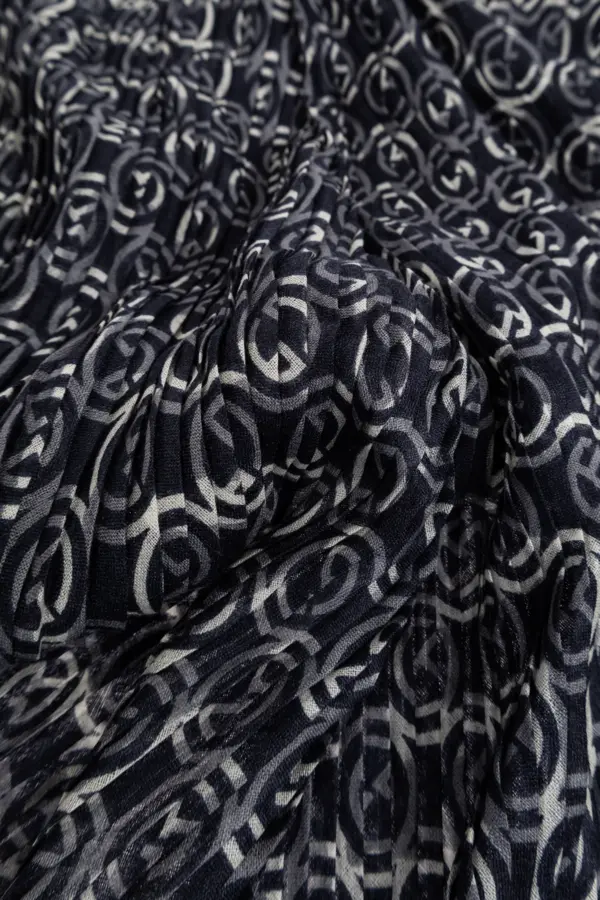 Giorgio Armani Pleated Scarf With Monogram - Navy Blue