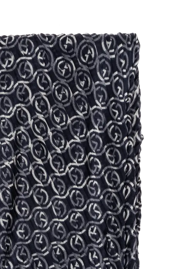 Giorgio Armani Pleated Scarf With Monogram - Navy Blue