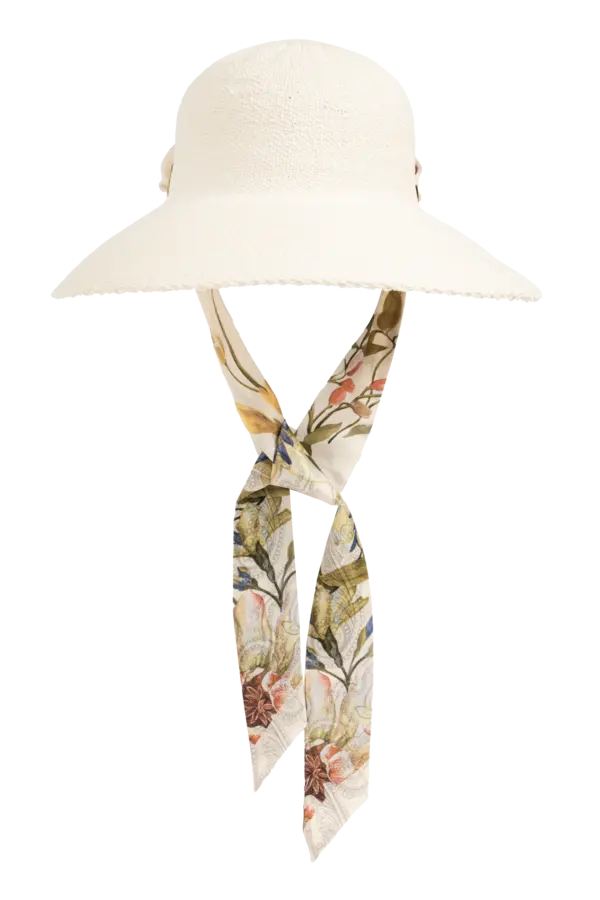Etro Wide Brim Straw Hat With Scarf - Cream