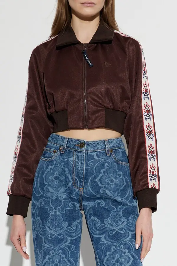 Etro Cropped Sweatshirt With Embroidered Logo - Brown
