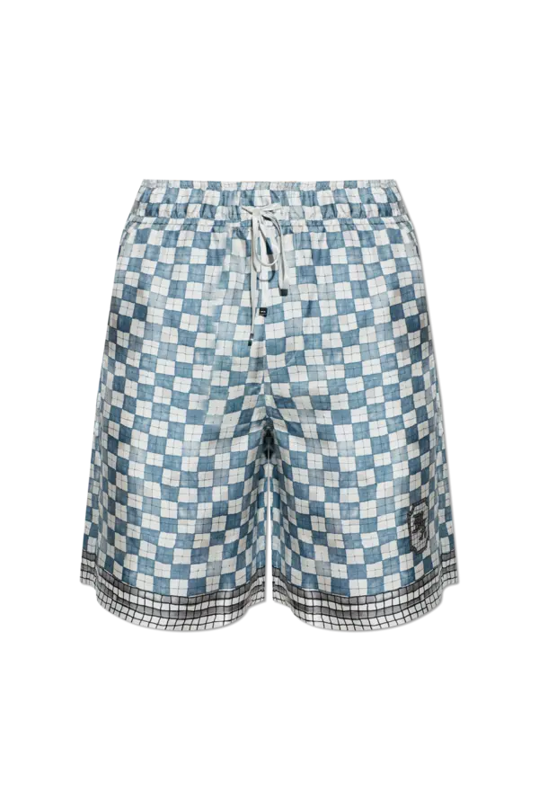 Amiri Silk Checkered Shorts - Grey