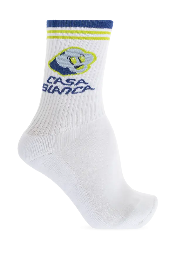 Casablanca Logo Ribbed Socks - White