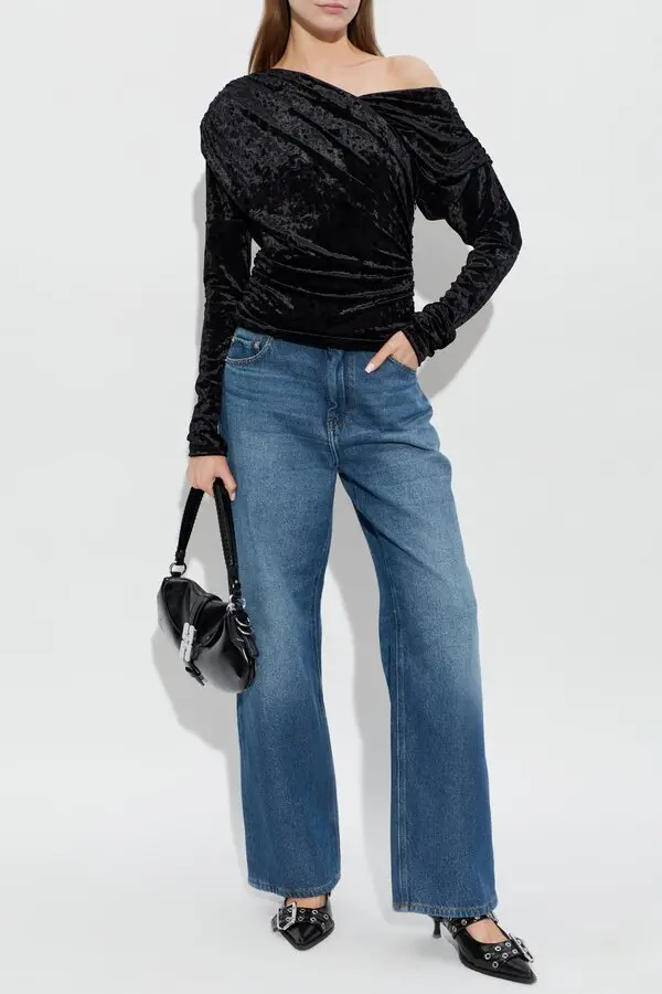 GANNI Draped Velvet Top