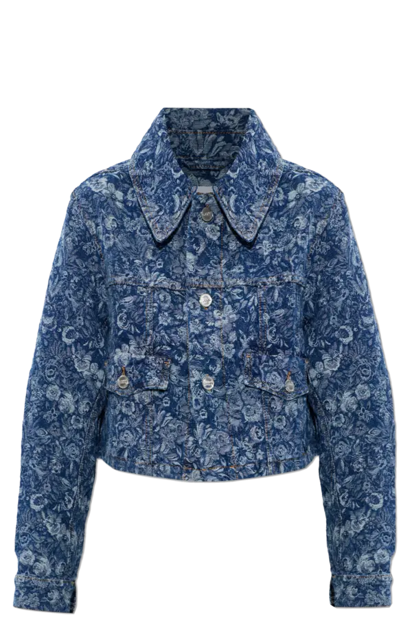 GANNI Floral Print Denim Jacket - Blue