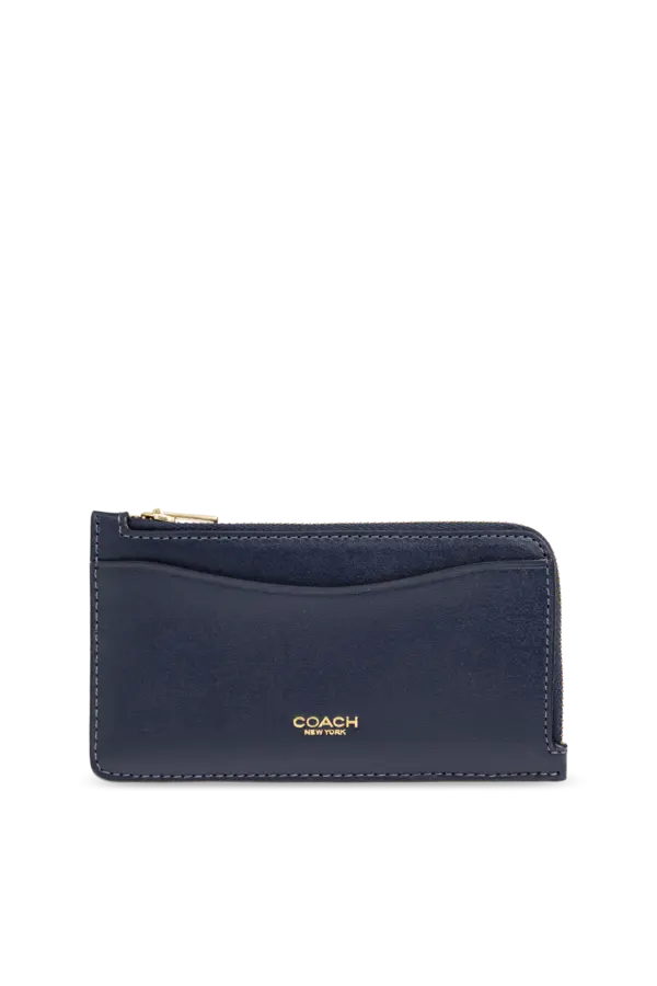 COACH Leather Card Holder - Navy Blue
