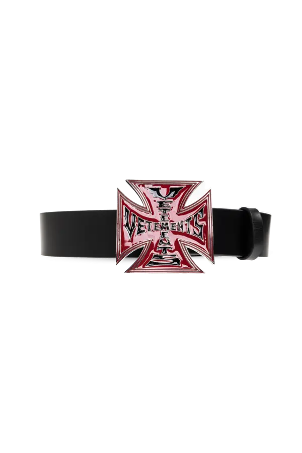 Vetements Leather Belt With Maltese Cross Buckle - Black