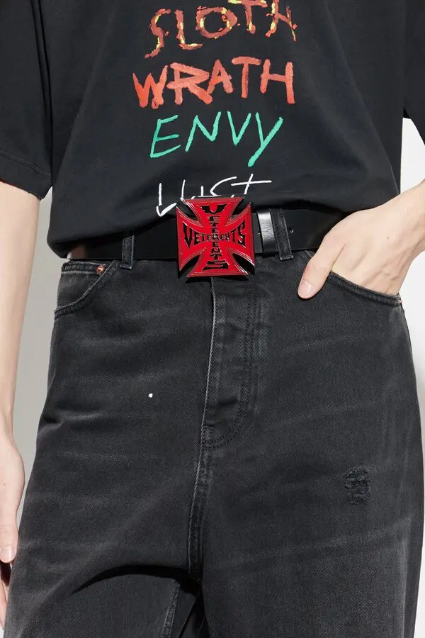 Vetements Leather Belt With Maltese Cross Buckle