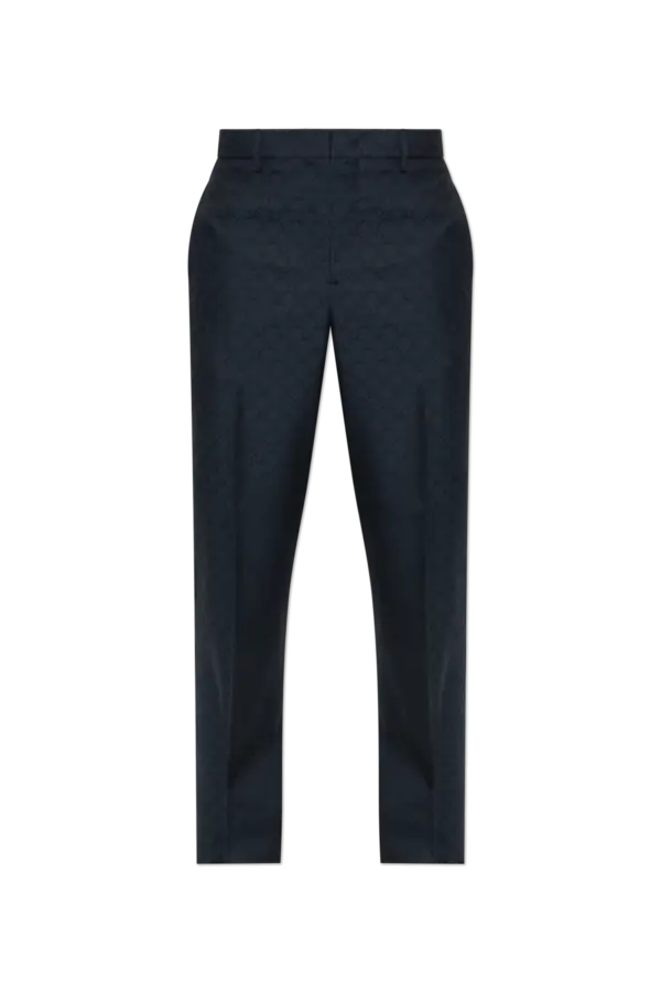 Etro Wool Trousers With Decorative Pattern - Navy Blue