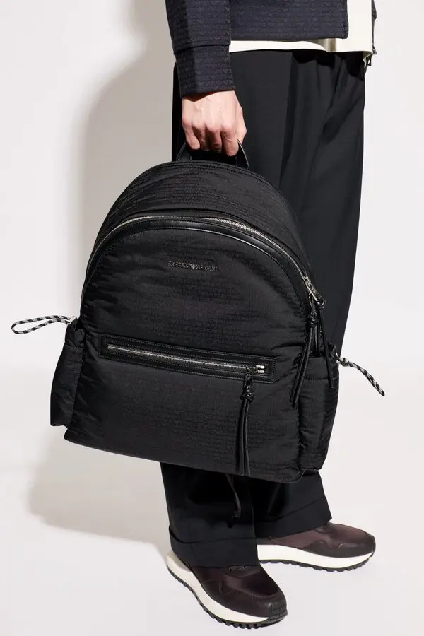 Emporio Armani Monogram Backpack - Black