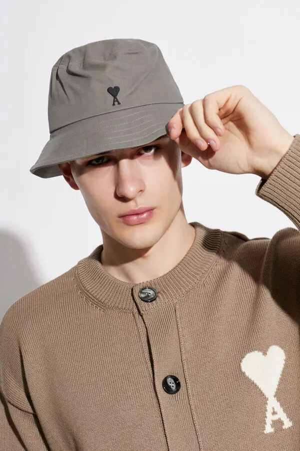 AMI Paris Bucket Hat With Embroidered Logo - Grey