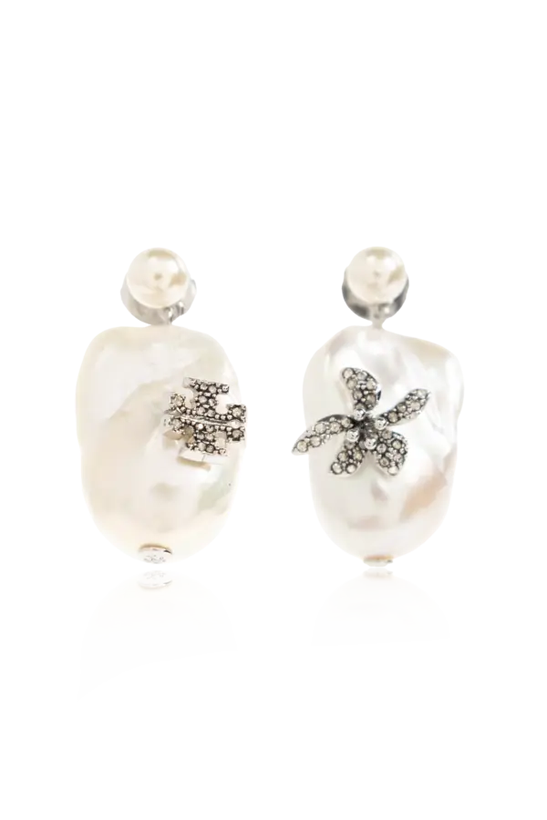 Tory Burch Earrings With Glass Pearl - Cream