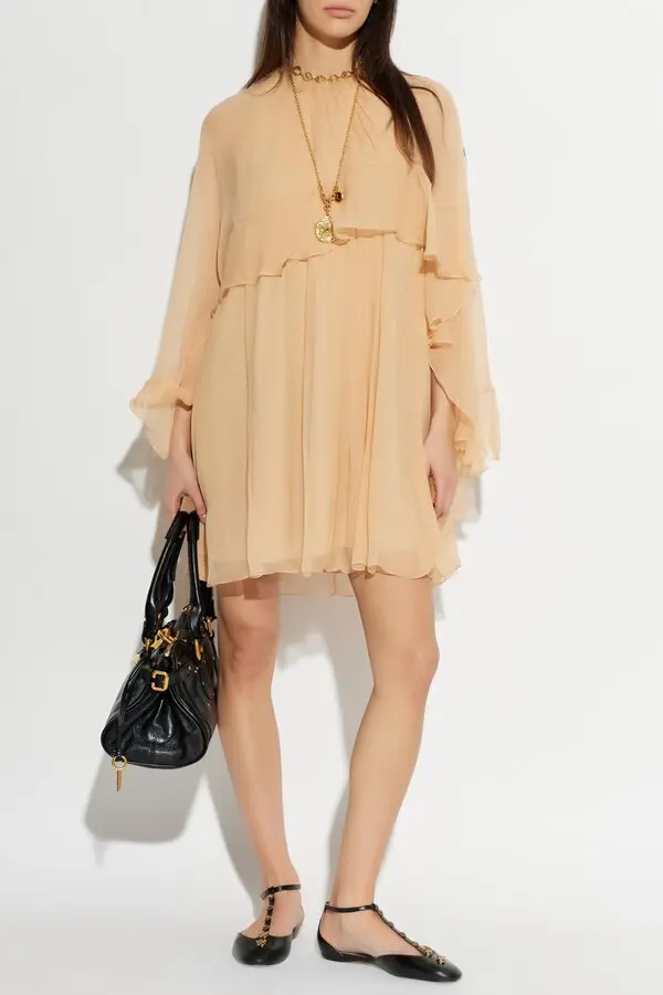 Chloé Silk Trapeze Dress - Beige