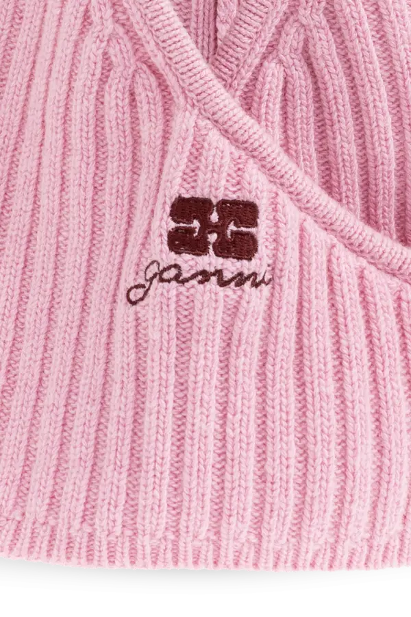 GANNI Balaclava With Embroidered Logo - Pink