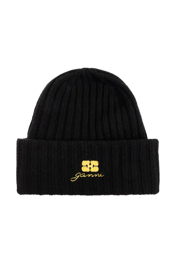 GANNI Cap With Embroidered Logo - Black