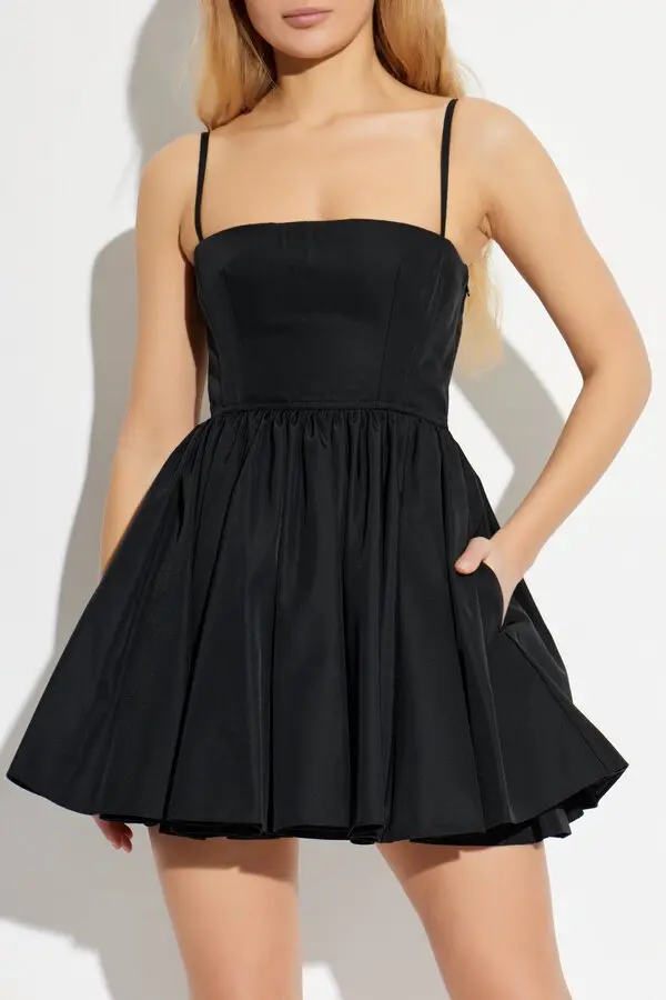 Alaïa Spaghetti Strap Flared Dress - Black