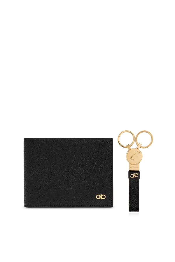 FERRAGAMO Set: Wallet And Keychain - Black