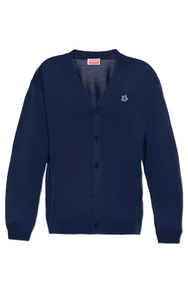 Kenzo Wool Cardigan With Appliqu - Navy Blue
