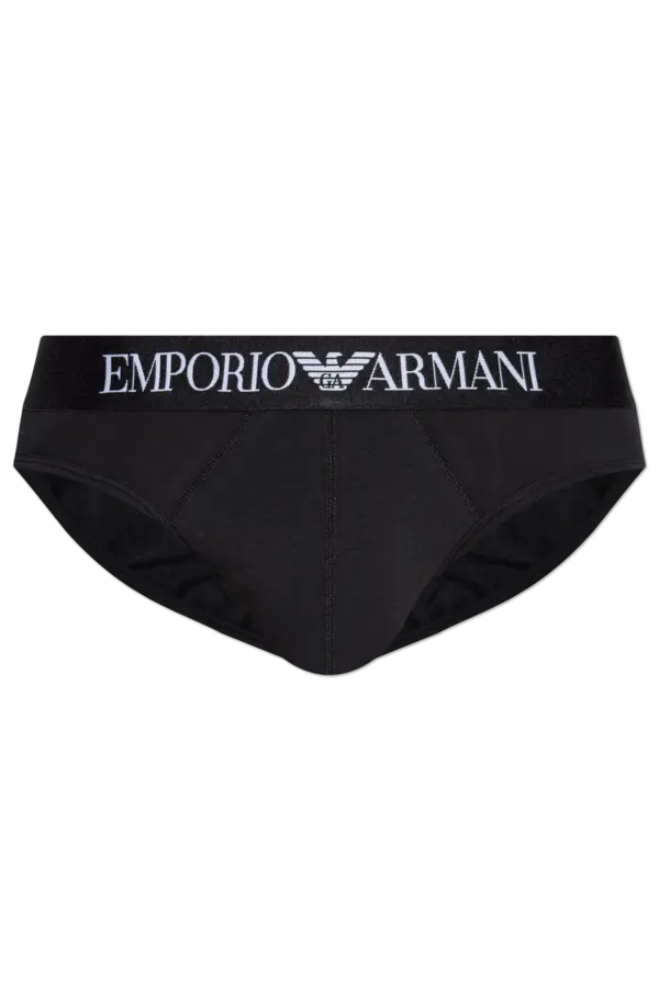 Emporio Armani Cotton Briefs With Logo - Black