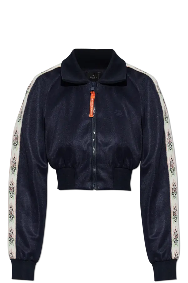Etro Cropped Zip-up Sweatshirt With Embroidered Logo - Navy Blue