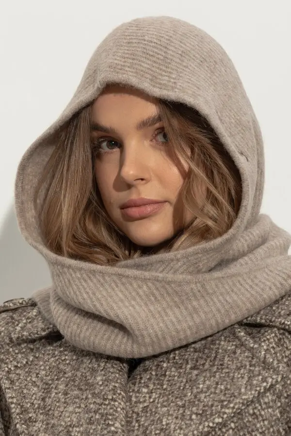 GANNI Wool Hood With Ties - Beige