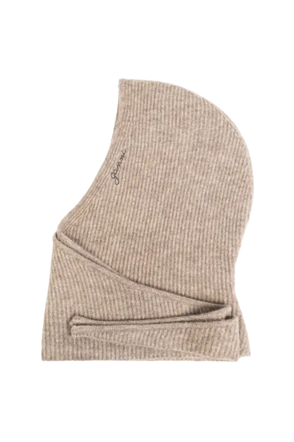 GANNI Wool Hood With Ties - Beige