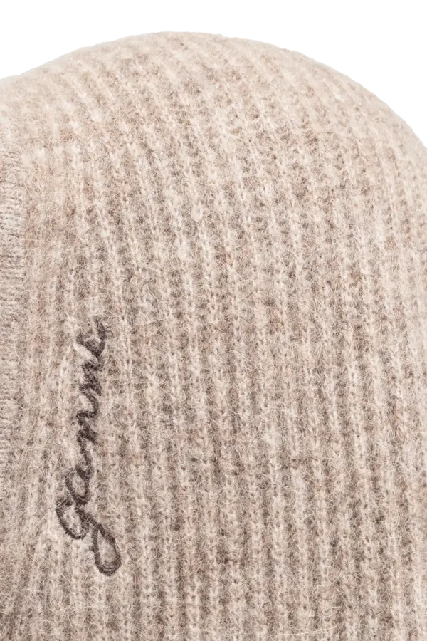 GANNI Wool Hood With Ties - Beige