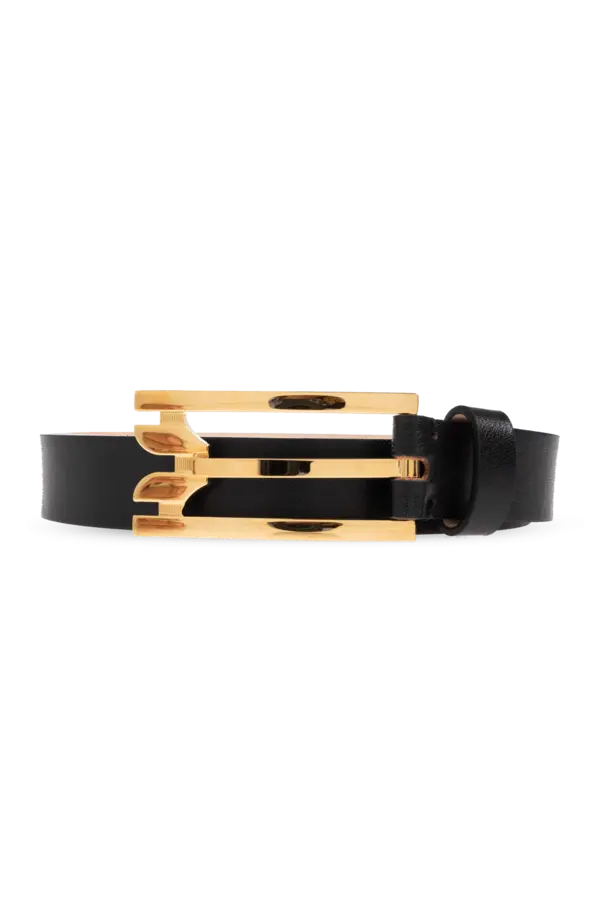 Victoria Beckham Leather Belt With Gold Tone Buckle - Black