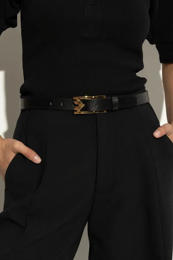 Victoria Beckham Leather Belt With Gold Tone Buckle - Black