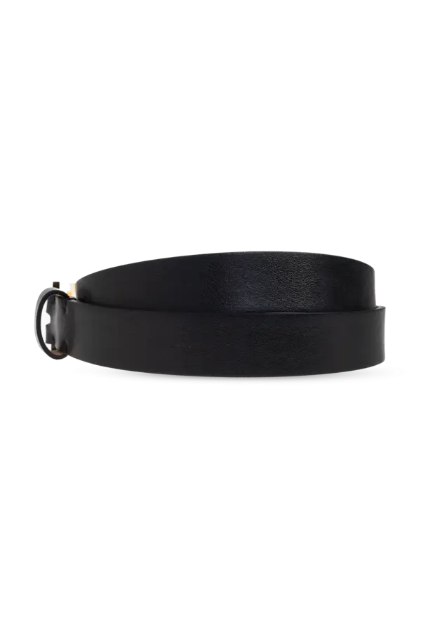 Victoria Beckham Leather Belt With Gold Tone Buckle - Black