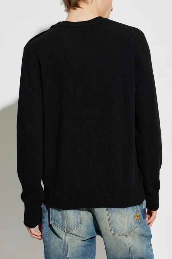 Balmain Crew Neck Fine Knit Sweater - Black