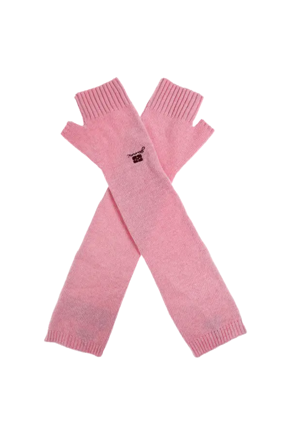 GANNI Long Fingerless Knit Gloves - Pink