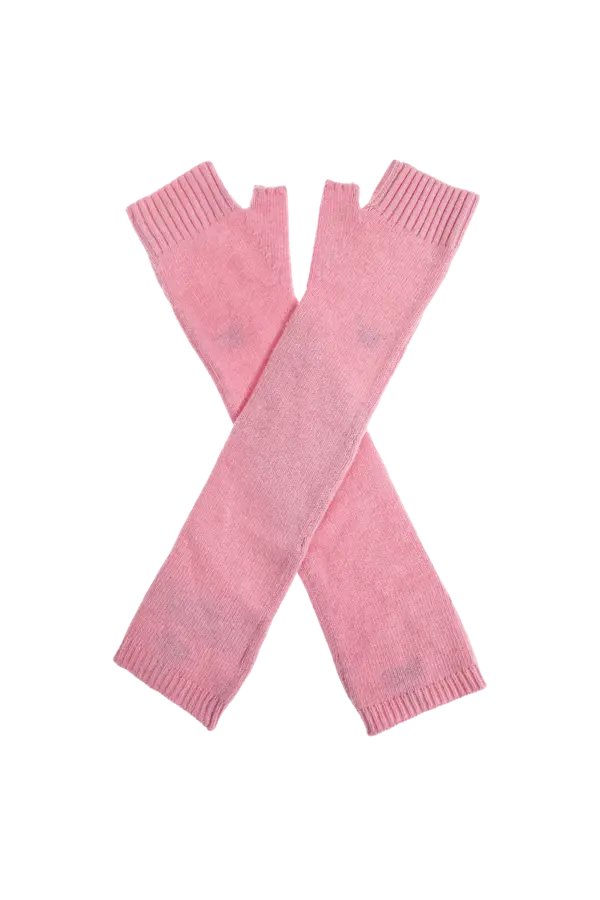 GANNI Long Fingerless Knit Gloves - Pink