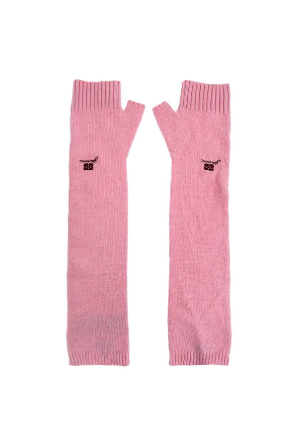 GANNI Long Fingerless Knit Gloves - Pink